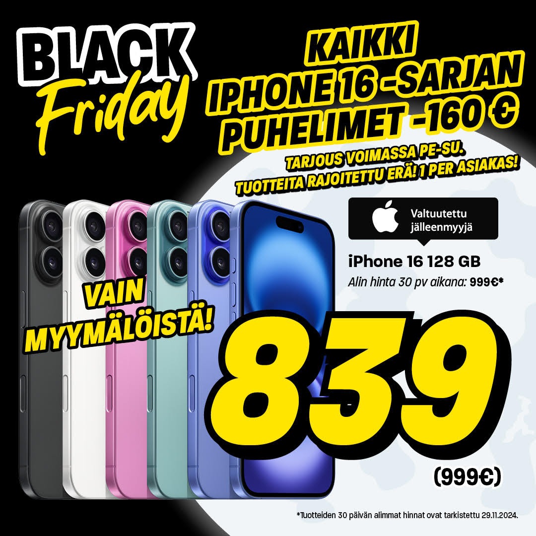Veikon Koneelta yllättävä Black Friday -tarjous - Kaikki iPhone 16 ...